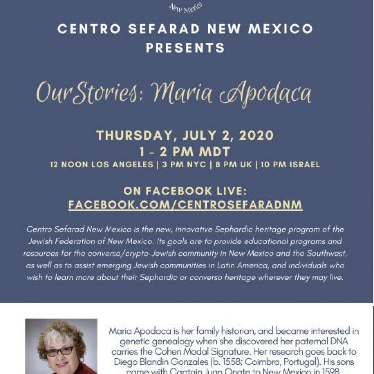 Centro Sefarad New Mexico presents Our Stories: María Apodaca - 2 JUL ...